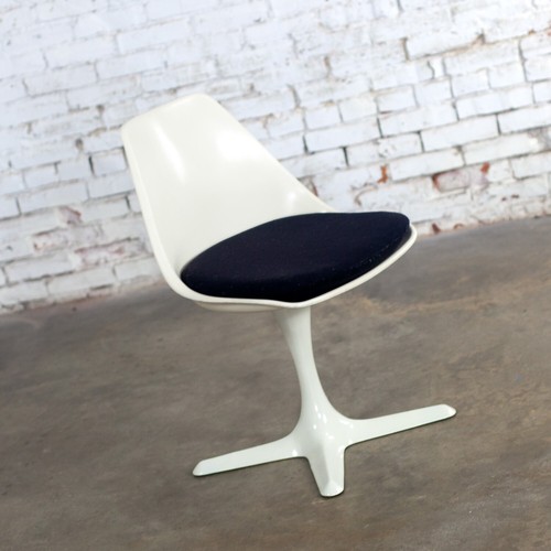 1 Mid-20th Century MCM Tulip Side Chair White Shell & Black Cushions by ...