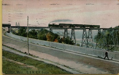 1908 B&M B. & M. Railroad RR Train Bridge Clinton Massachusetts MA ...