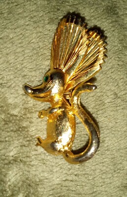 Gold Tone Mouse Brooch/Pin - Green Rhinestone Eye | eBay