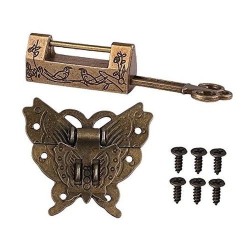 Antique Small Chinese Locks with Key & Latch Hasp Set, Vintage Jewelry ...