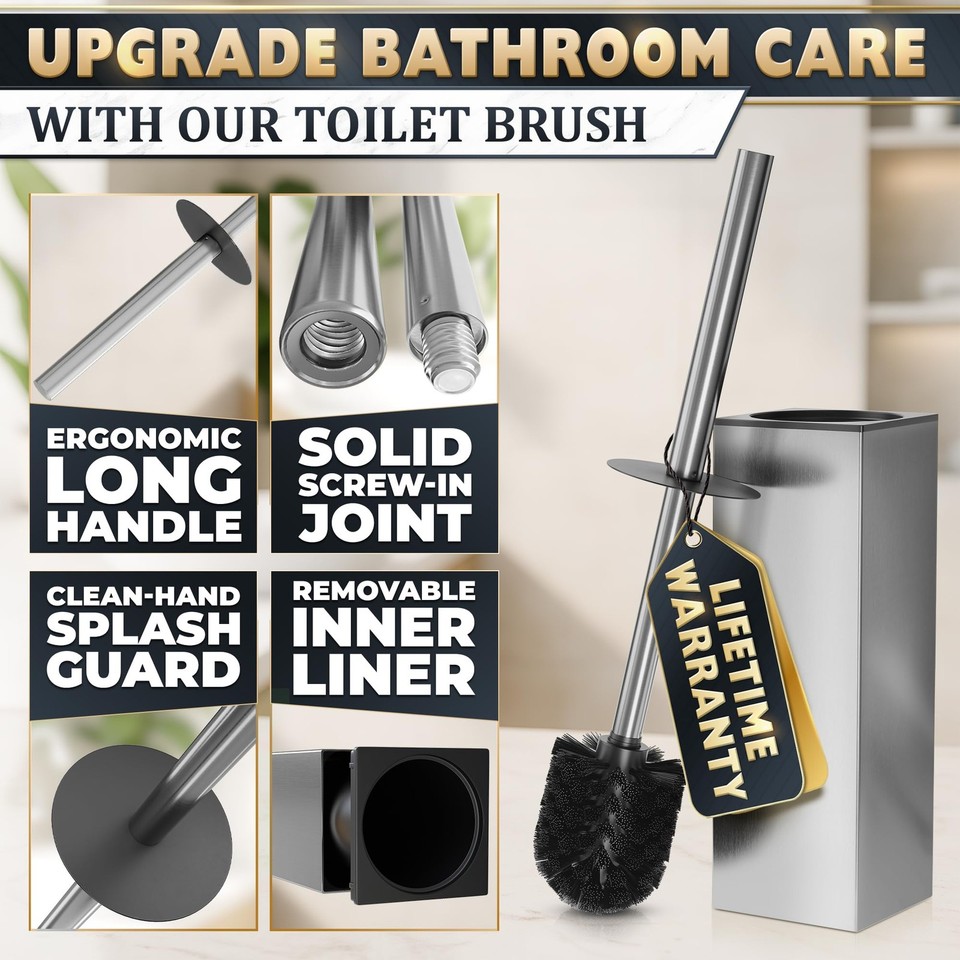 Silver Toilet Brush and Holder Set Stainless Steel – Square Design ...