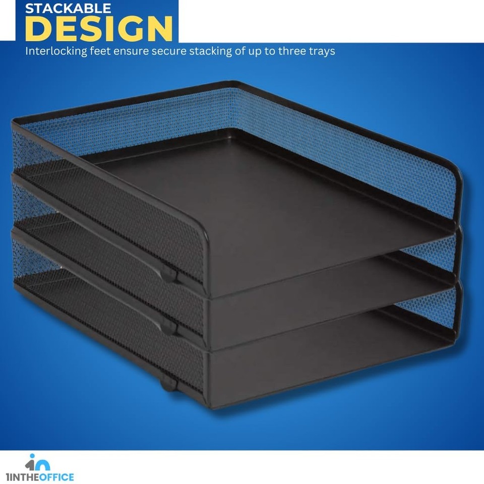 1InTheOffice Stackable Letter Tray, Matte Black Wire Mesh Front-Load ...