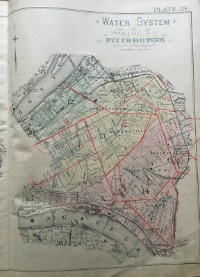 1889 PITTSBURGH PENNSYLVANIA WATER SYSTEM G.M. HOPKINS ATLAS MAP | eBay