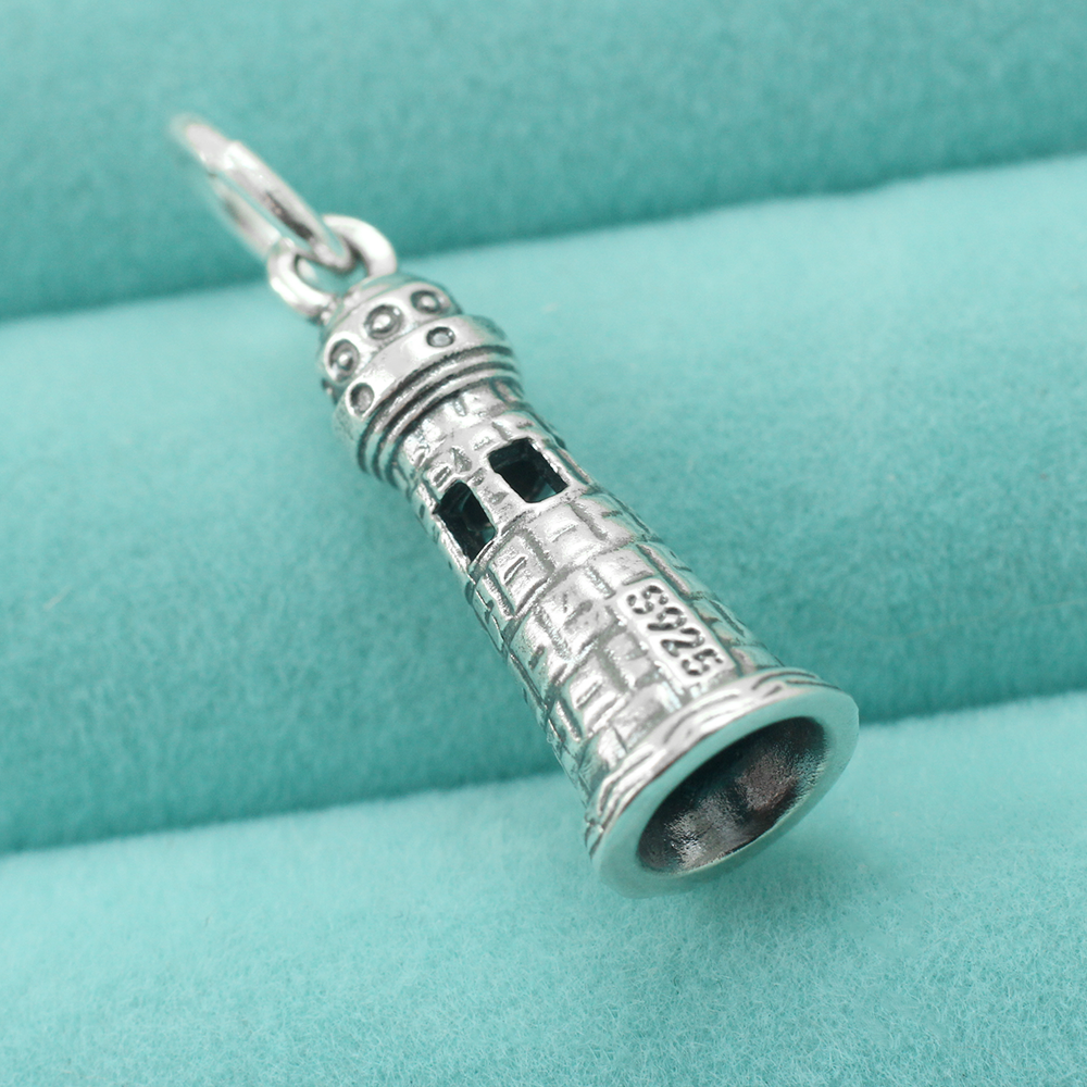 Lighthouse Pendant In 925 Sterling Silver 3D Beacon Tower Charm Pharos ...