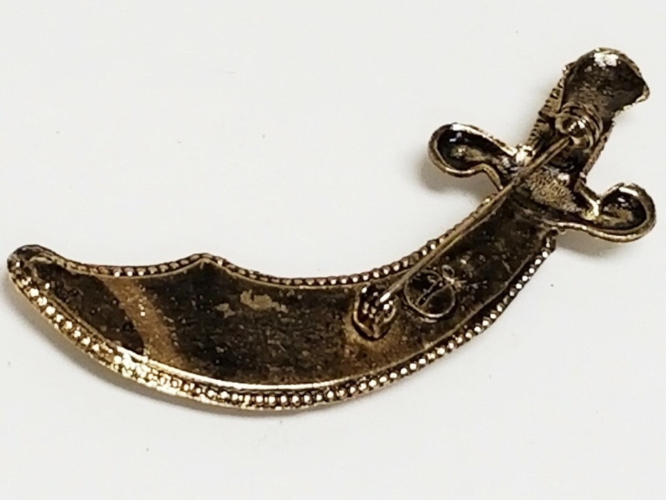Vintage Gold Tone Sword Scimitar Multi Color Glass Cabochon Brooch 2 3/ ...