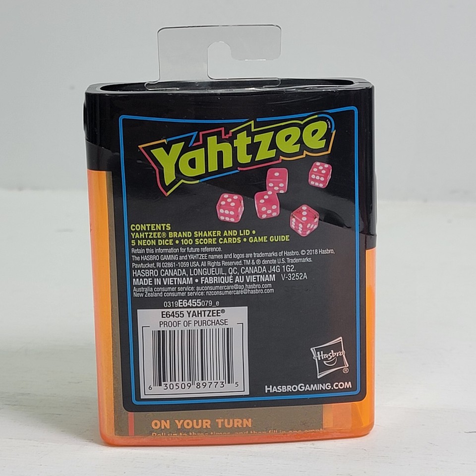 Yahtzee Neon Retro Orange Pop Portable Travel Board Game Strategy ...