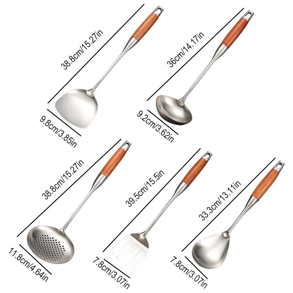 Stainless Steel Wok Spatula Ladle Set Long Handle Wok Spatula/Turner ...