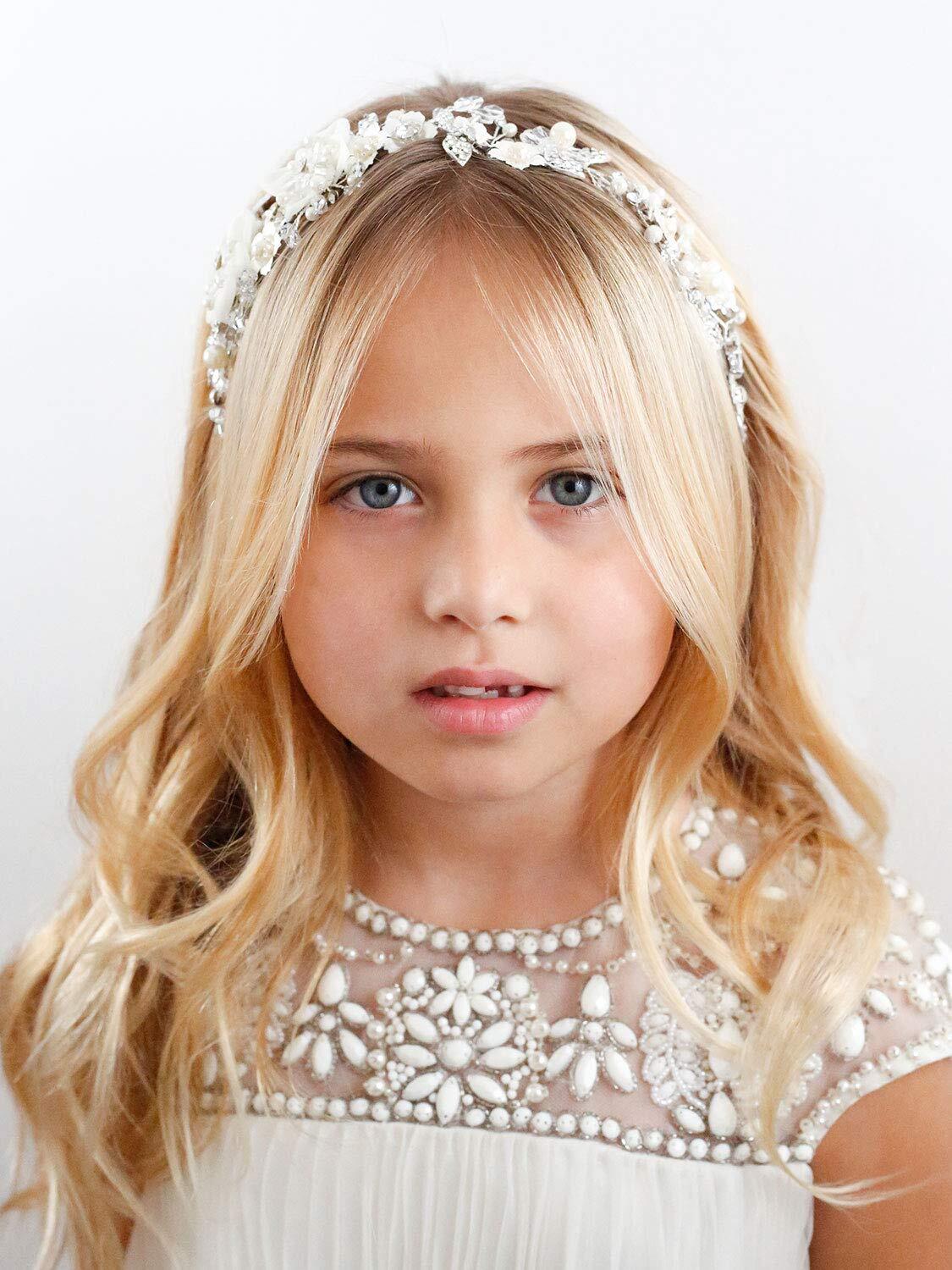SWEETV Flower Girl Headpiece Ivory Tulle Flowers Wedding Headband for ...
