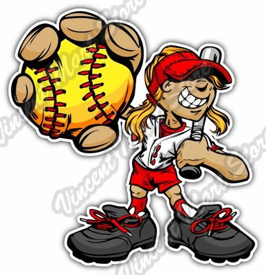 Fast Pitch Softball Girl Player Bat Ball Car Bumper Vinyl Sticker Decal ...