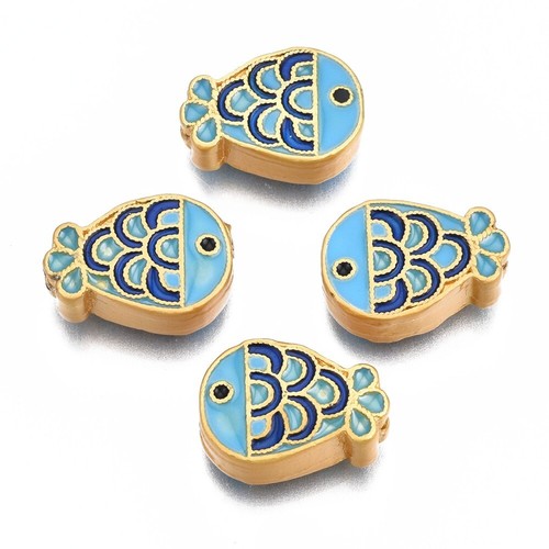 20Pcs Light Sky Blue Rack Plating Alloy Enamel Fish Beads Jewelry ...