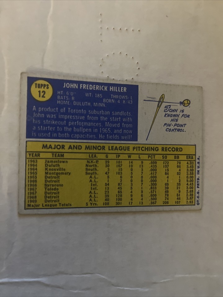 1970 John Hiller Detroit Tigers Topps Baseball Card #12 | eBay
