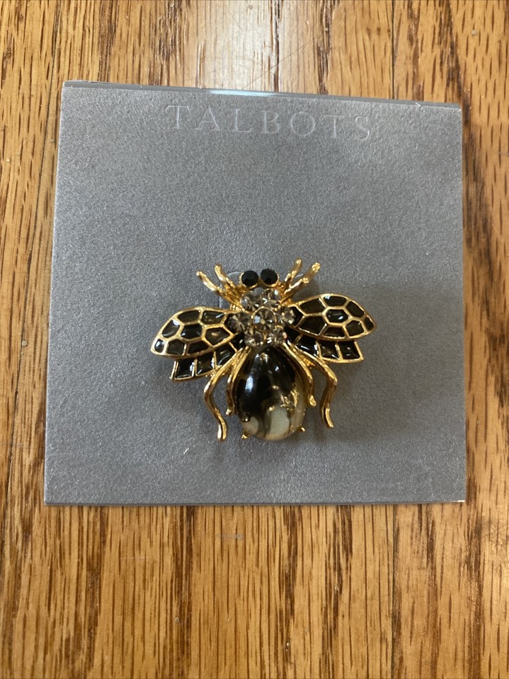NWT Talbots Rhinestone Bumble Bee Brooch Pin Black Gold Marble | eBay