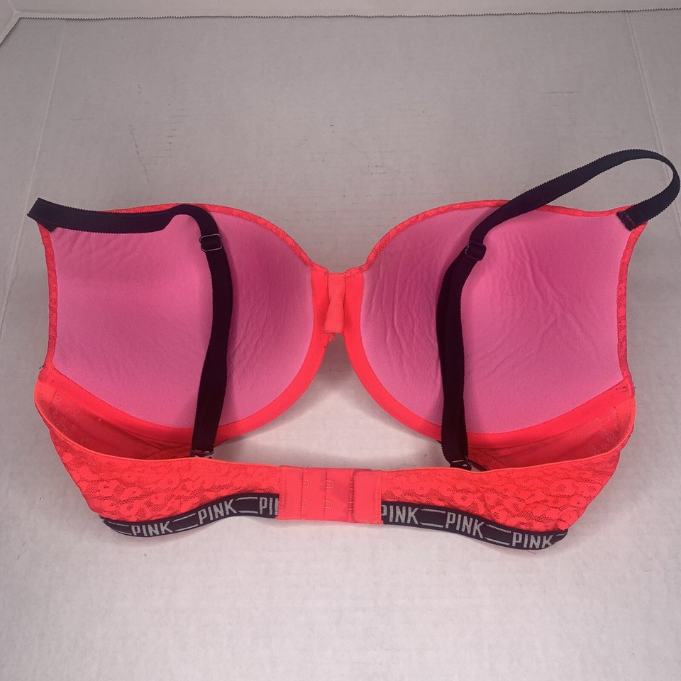 Victorias Secret PINK 34DD Hot Pink Leopard Print Lace Sexy Push Up Bra ...