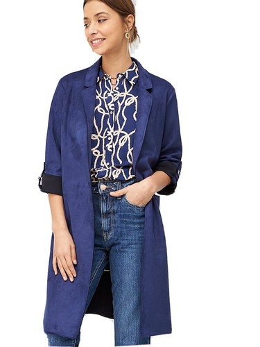 V By Very Faux Suede LongLine Throw On Over Coat Blazer Jacket Blue ...