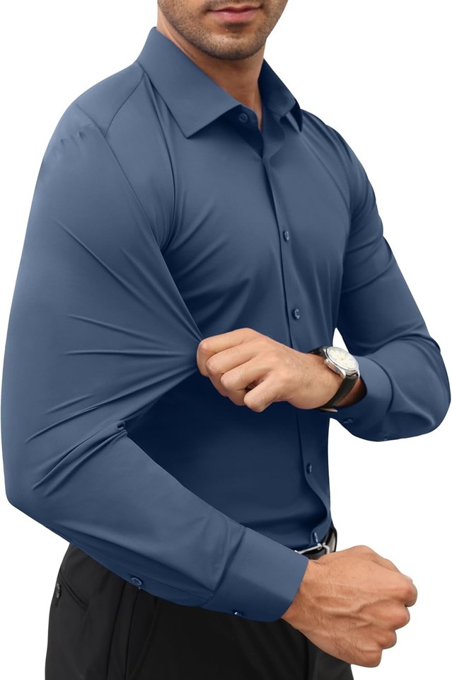 Stretch Men's Dress Shirts - Long Sleeve Slim Fit & Muscle Fit Wrinkle ...