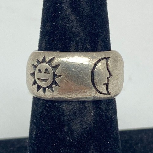 Sterling Silver Star Sun Moon Engraved Wide Size 6.5 Ring 10.7g | eBay