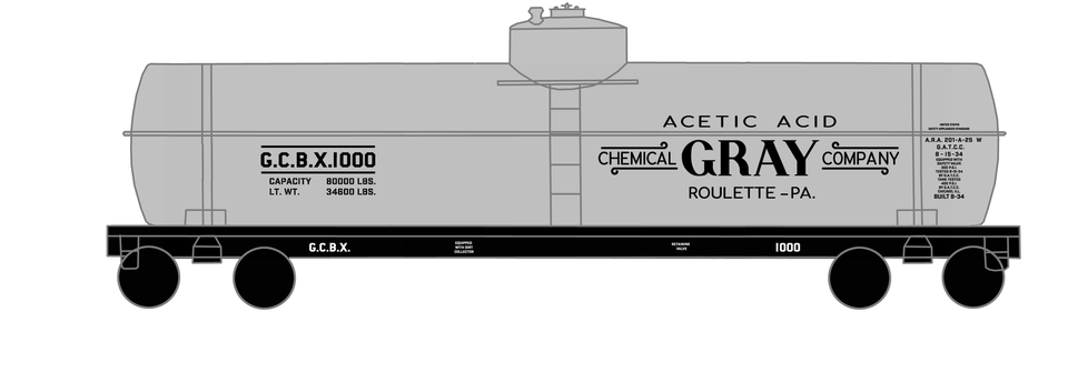 K4 HO Scale Decals Gray Chemical Company Acetic Acid Tank Car Roulette ...