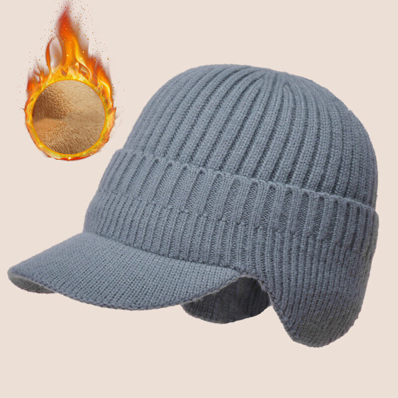 Men Women Knit Hat Winter Warm Stretch Beanie Ear Flaps Cap Outdoor ...