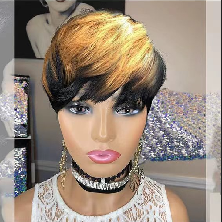 Short Wigs African Light Human Hair Black Blonde Brown Mixed Wear | eBay