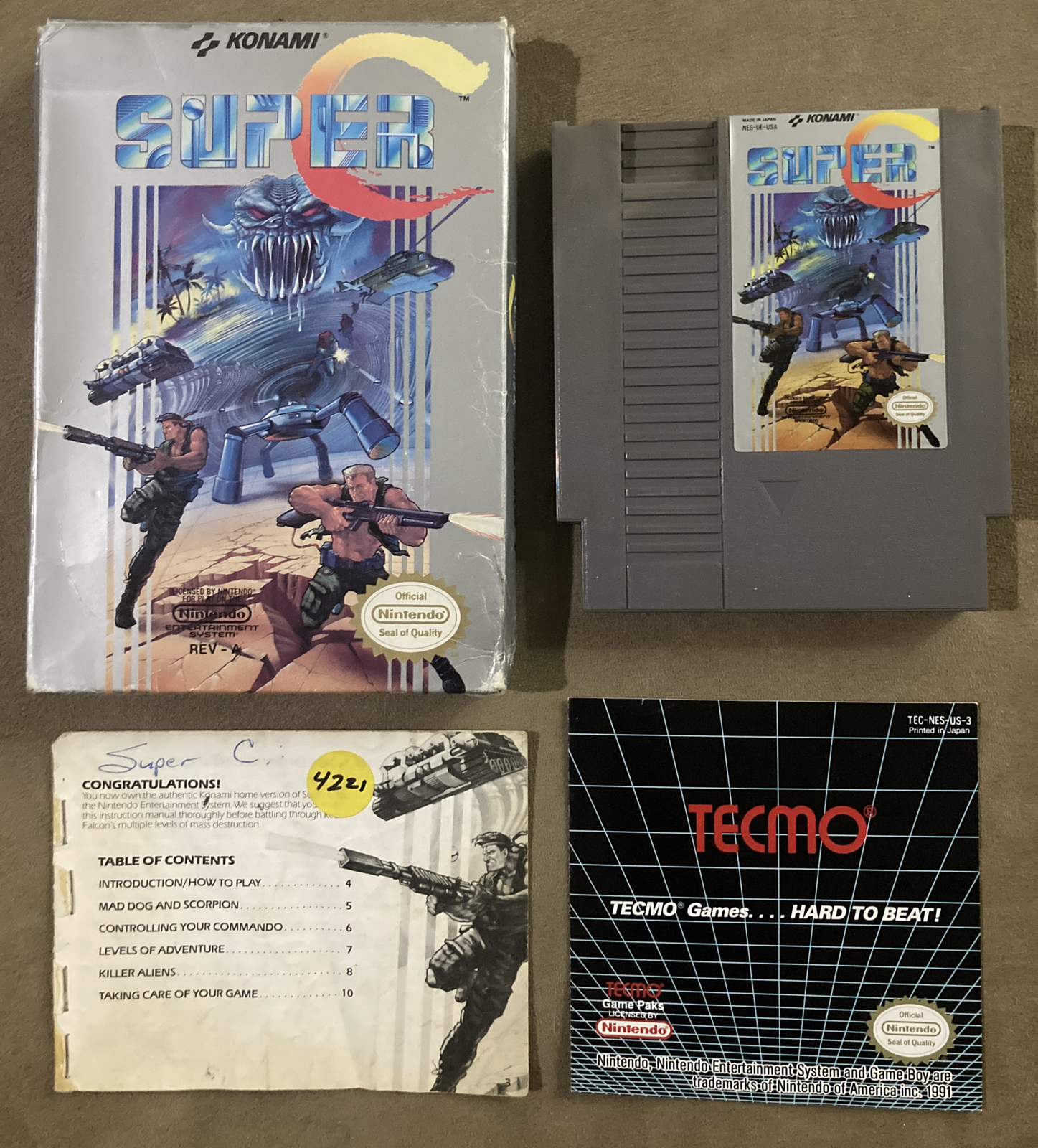Super C Contra Nintendo NES lot Box Manual Book Inserts Complete CIB ...