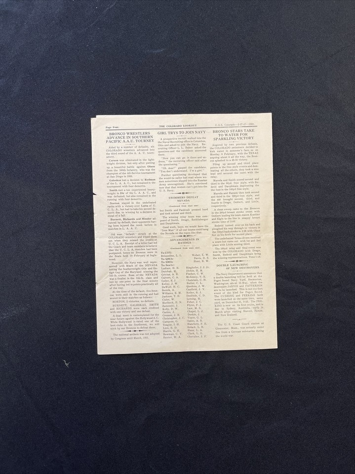 1937 Battleship USS Colorado Lookout Newspaper - Long Beach California ...