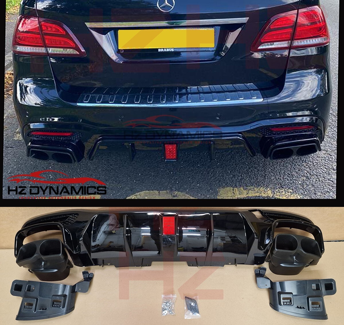 REAR DIFFUSER GLOSS BLACK + LED FOR 2016 2018 MERCEDES GLE GLS W166 ...