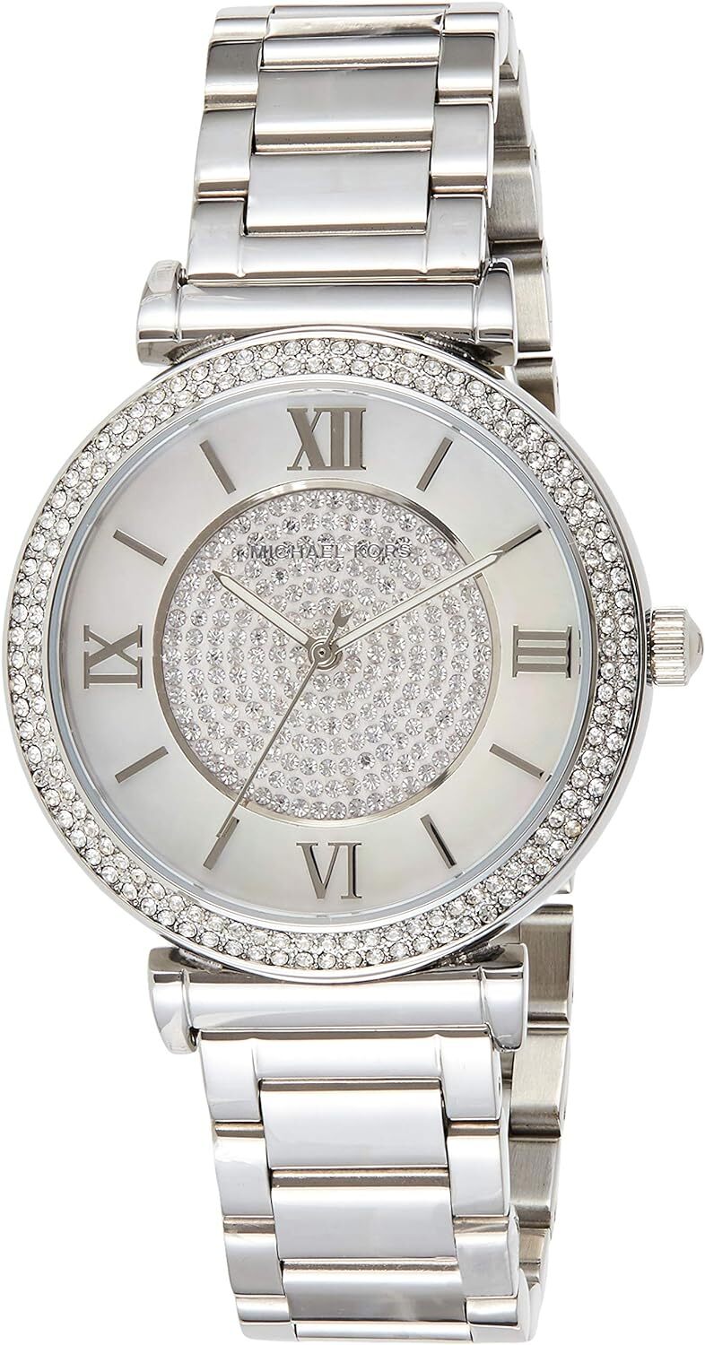 Michael Kors Women's Diamonds 38mm Silver Steel Bracelet & Case Watch ...