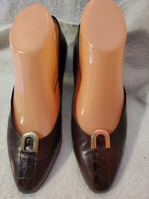 BALLY MADE IN ITALY WOMEN SHOES SIZE 7.5M BROWN LEATHER GOLD ACCENTS ...