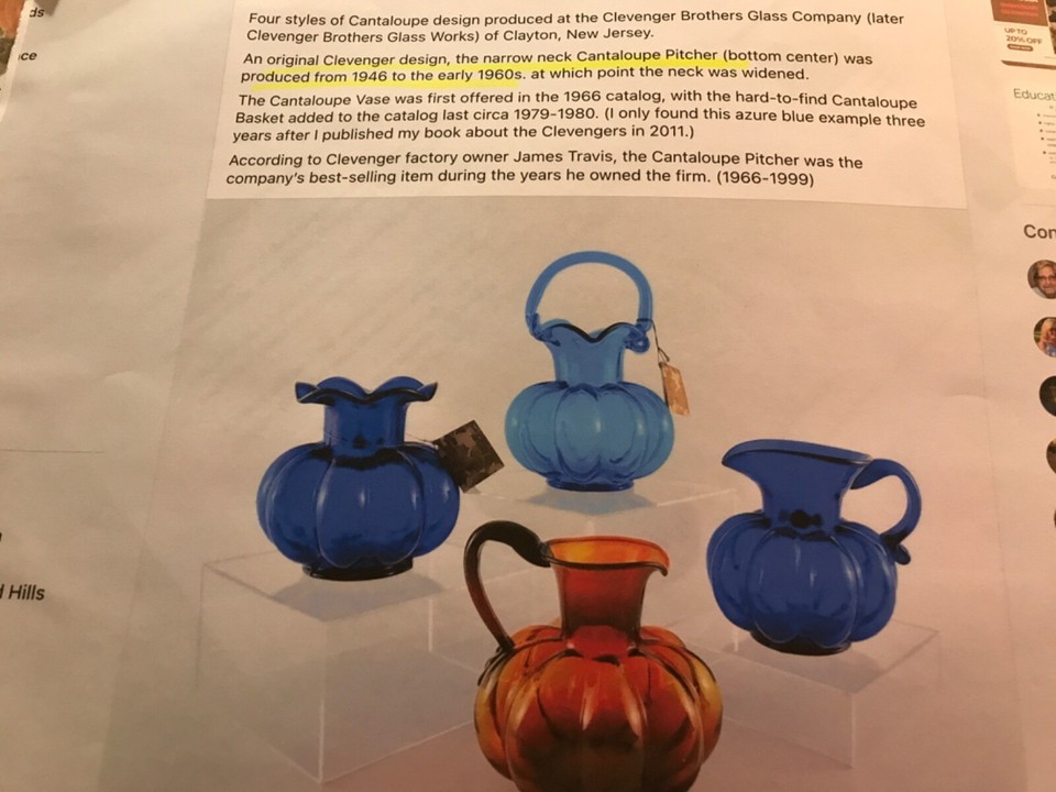 CANTALOUPE/MELON (Narrow Neck) PITCHER CLEVENGER BROTHERS RUBY 1946 ...