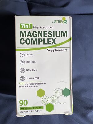 Atefa Magnesium Complex 7 in 1 Blend 500 Mg Supplement 90 Ct Exp 12/ ...