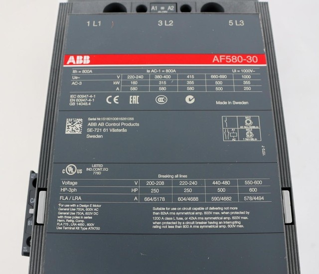 ABB 800 Amp Contactor Motor Starter Af580-30 Af580 30 for sale online ...