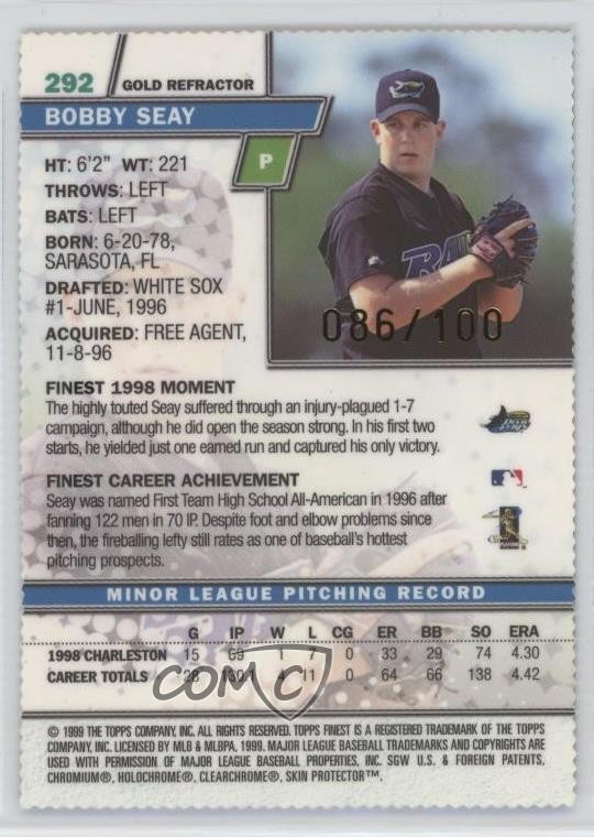 1999 Topps Finest Rookies Gold Refractor /100 Bobby Seay #292 Rookie RC ...
