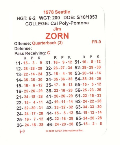 1978 APBA Football Season (From 2O21) - SEATTLE SEAHAWKS | eBay