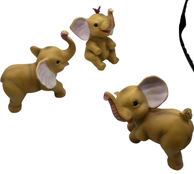 New Cute & Gorgeous 6"x6" Trio of Yellow Elephants Figurine with ...