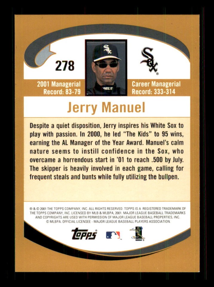2002 Baseball Topps Jerry Manuel Chicago White Sox #278 MGR | eBay