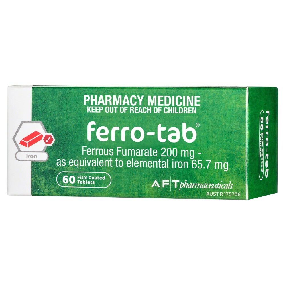 Ferro-Tab 60 Film Coated Tablets Ferrous Fumarate 200mg Iron Deficiency ...