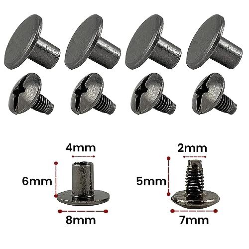 100 Sets Round Flat Head Chicago Screws Buttons Rivet Studs for Leather ...