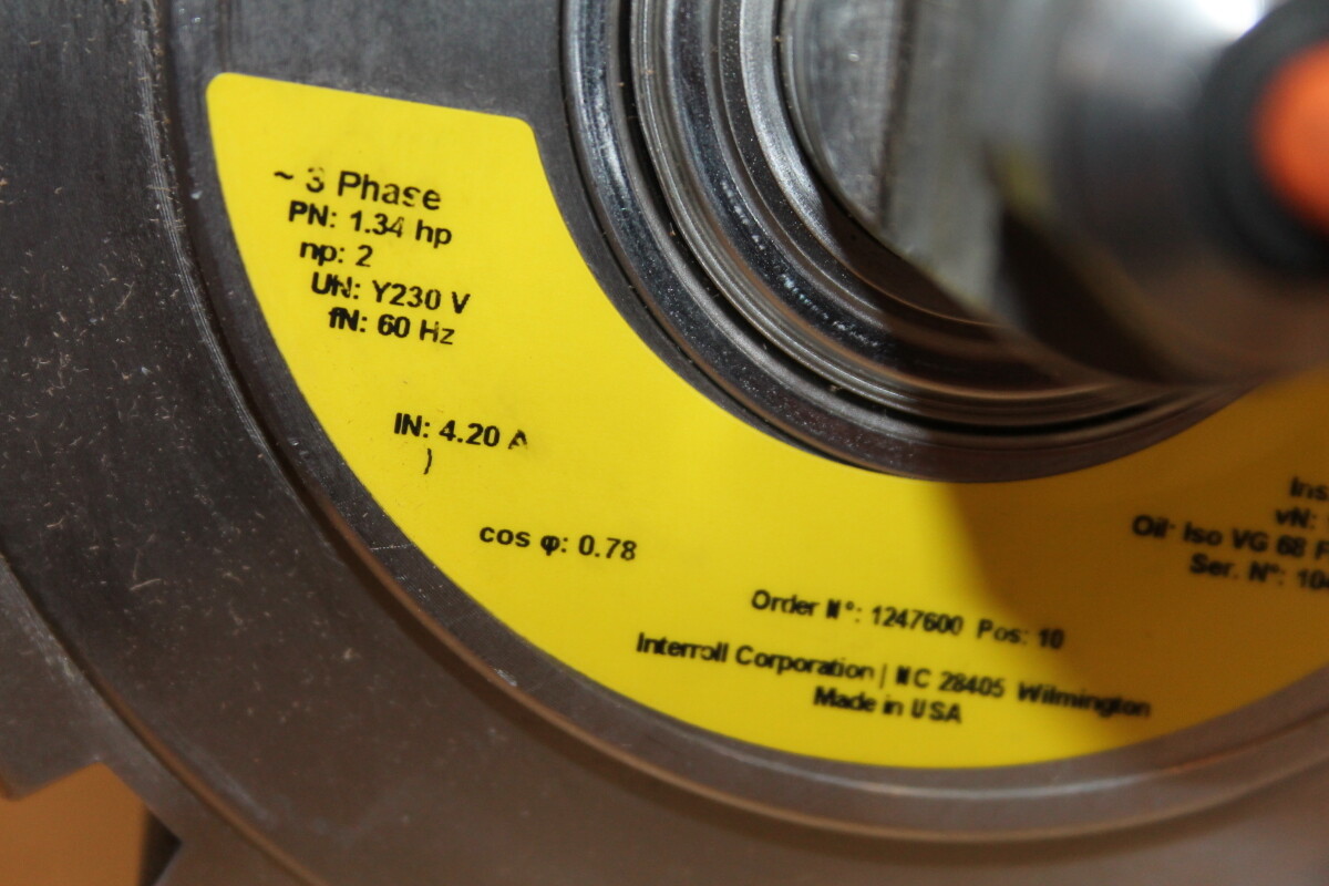 Drum Motor, 1.34hp, 3ph, 6-3/32" Dia, 33-7/16" L, 106 FPM, 138i ...