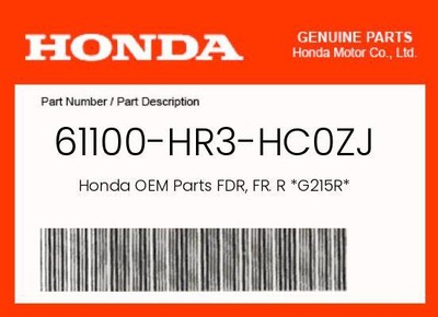 Honda Genuine Fdr, Fr. R *G215R* - 61100-Hr3-Hc0Zj | eBay