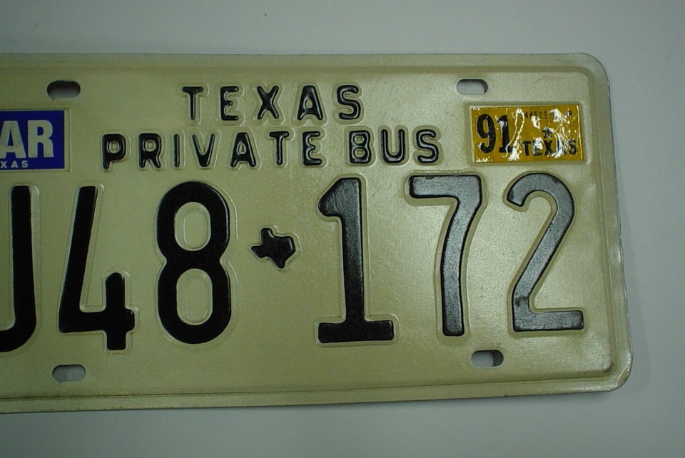 Old 1991 Texas Private Bus License Plate U48-172 Embossed Vintage | eBay