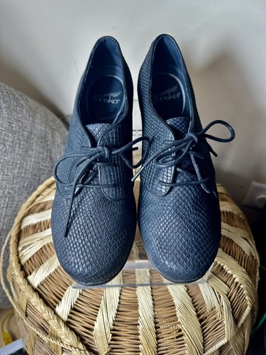 Dansko Womens Olive Oxford Size 39 8.5 Black Leather Snakeskin Lace Up ...