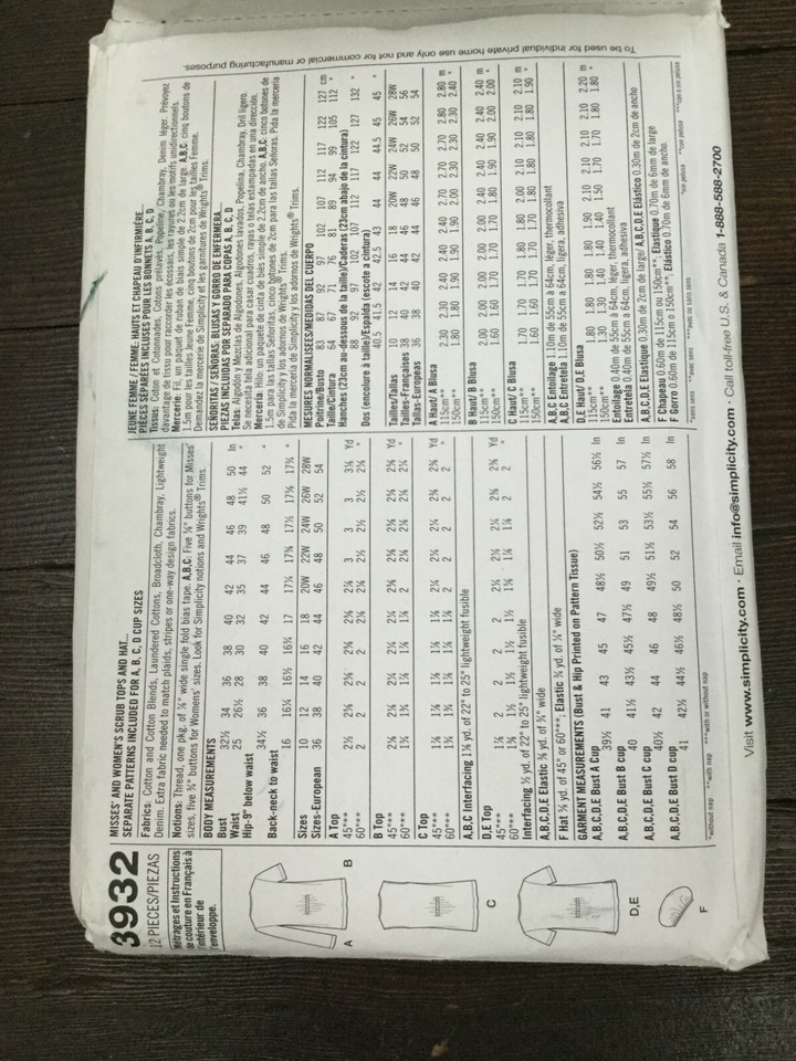 Simplicity 3932 Misses Womens Scrub Tops Hat Sleeve Variations 20W-28W ...