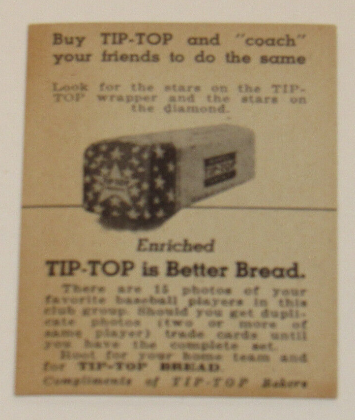 1947 Tip Top Bread Baseball Sibby Sisti Vintage Card | eBay