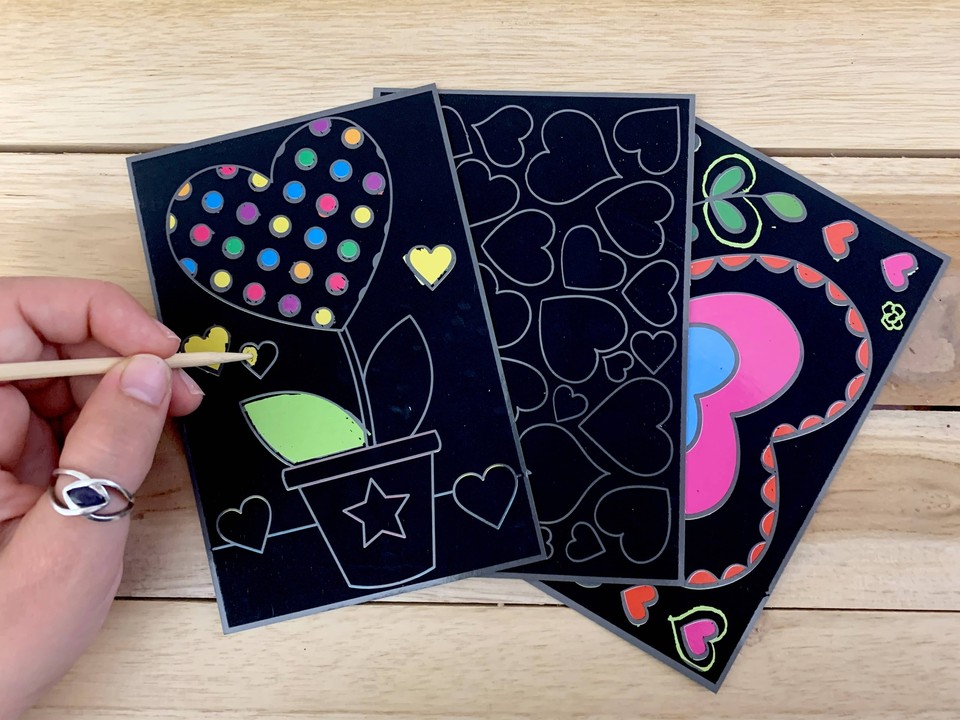 Scratch Cards 10x15 cm Hearts 3 pieces Kids Crafts | eBay