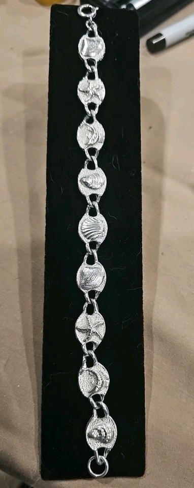 Pretty Textured Silver Tone Reversible Bracelet Sea Shells or Stones | eBay