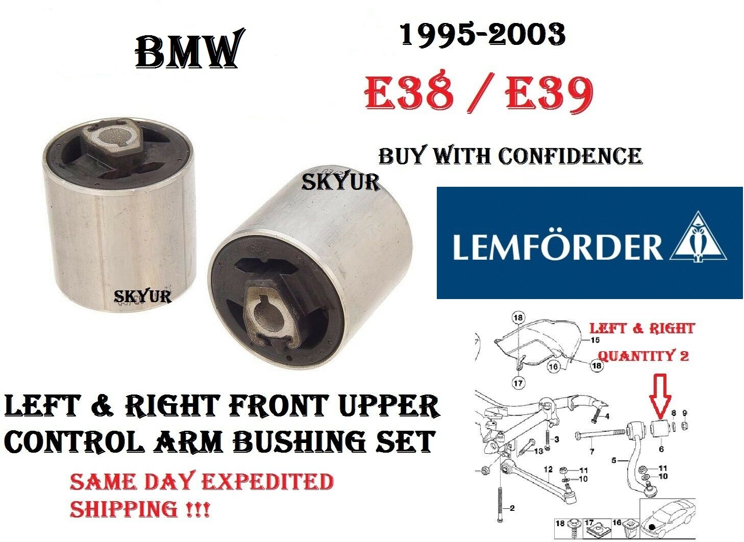 Front Suspension Rearward Left & Right Control Arm Bushing Kit For BMW ...