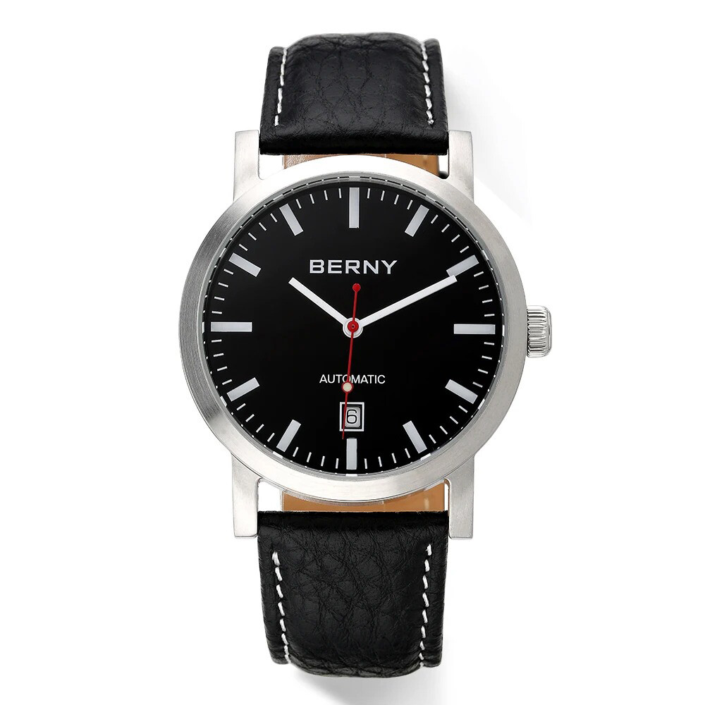 BERNY Mens Automatic Wrist Watch Sapphire Crystal Railway Classic Steel ...