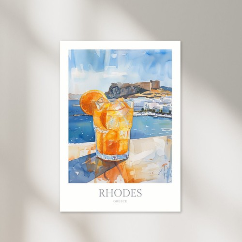 Rhodes Greece Watercolor Poster Rhodes Wall Art Rhodes Home Decor ...