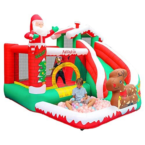 Inflatable Christmas Bounce House with Slide Inflatable Santa Claus ...