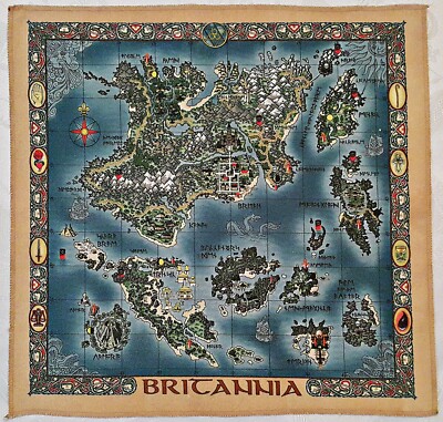 VINTAGE AUTHENTIC SOUVENIR ART BRITANNIA MAP BLUE BROWN POLYESTER ...